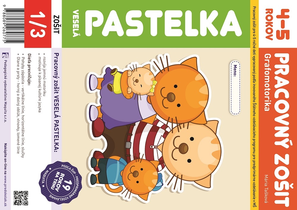 Pracovný zošit Veselá pastelka, grafomotorika pre 4-5 ročné deti - Maquita